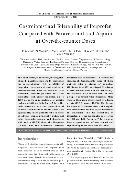 (PDF) Gastrointestinal Tolerability of Ibuprofen Compared with ...