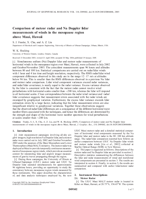 (PDF) Comparison of meteor radar and Na Doppler lidar measurements of ...