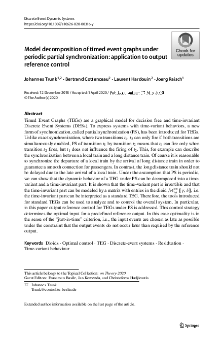 (PDF) Model decomposition of timed event graphs under periodic partial synchronization ...