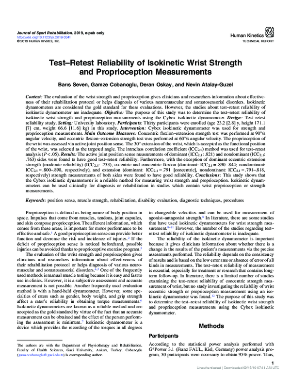 (PDF) Test-Retest Reliability of Isokinetic Wrist Strength and ...
