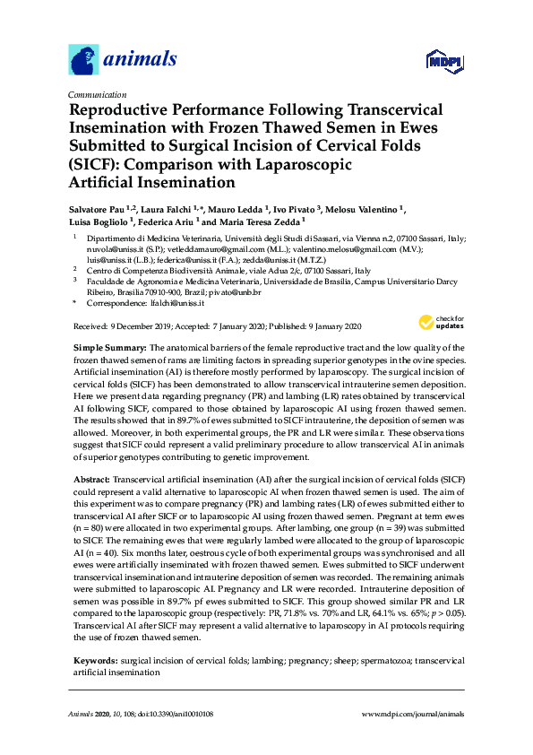 (PDF) Reproductive Performance Following Transcervical Insemination with Frozen Thawed Semen in ...