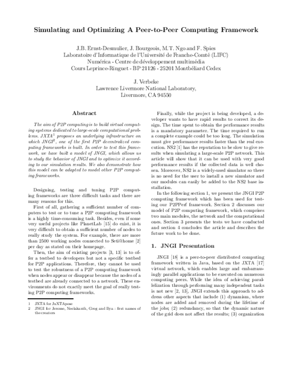 (PDF) Simulating and Optimizing a Peer-to-Peer Computing Framework | Minh Ngo - Academia.edu
