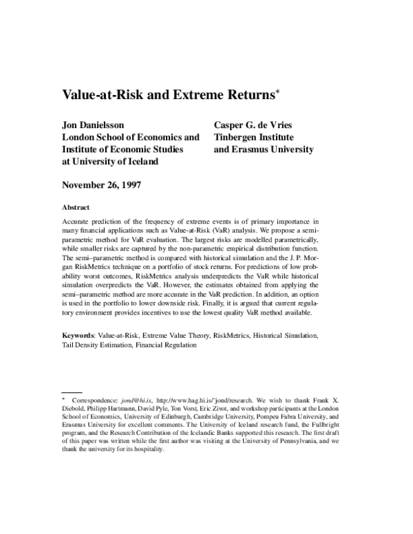 (PDF) Value-at-risk and extreme returns