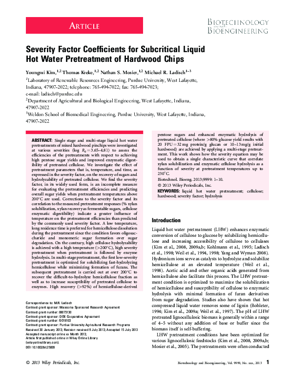 (PDF) Severity factor coefficients for subcritical liquid hot water ...