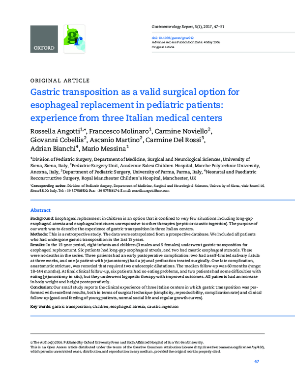(PDF) Gastric transposition as a valid surgical option for esophageal ...