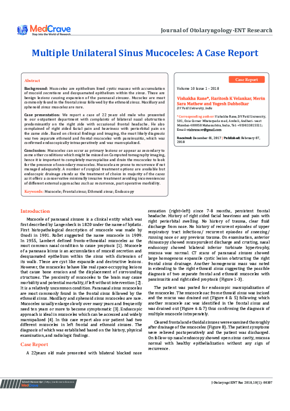 (PDF) Multiple Unilateral Sinus Mucoceles: A Case Report