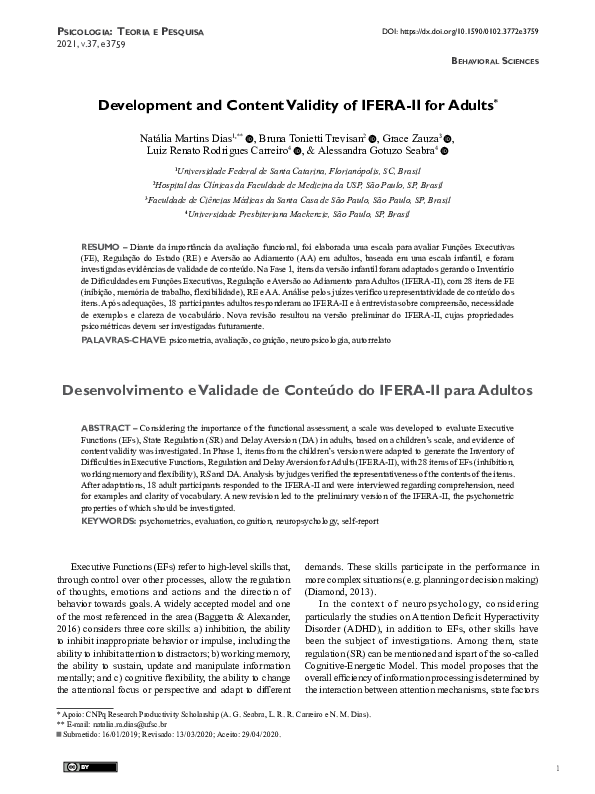 (PDF) Development and Content Validity of IFERA-II for Adults
