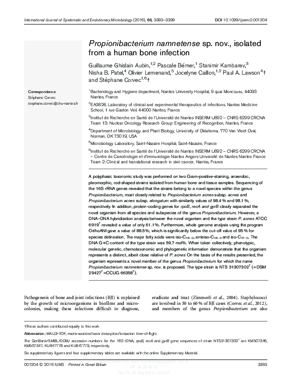 (PDF) Propionibacterium namnetense sp. nov., isolated from a human bone ...