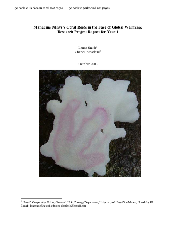 (PDF) Managing NPSA's coral reefs in the face of global warming ...
