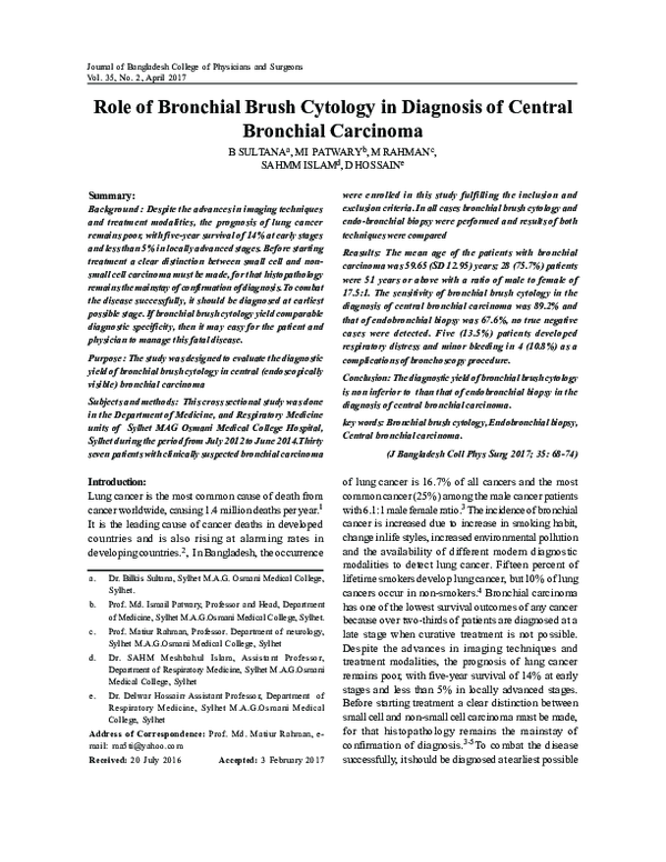 (PDF) Role of Bronchial Brush Cytology in Diagnosis of Central ...