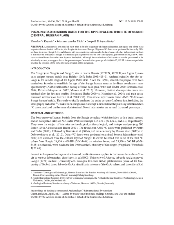 (PDF) Puzzling Radiocarbon Dates for the Upper Paleolithic Site of ...
