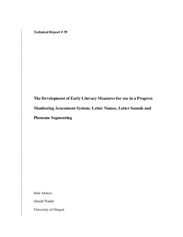 (PDF) The Development of Early Literacy Measures for use in a Progress ...