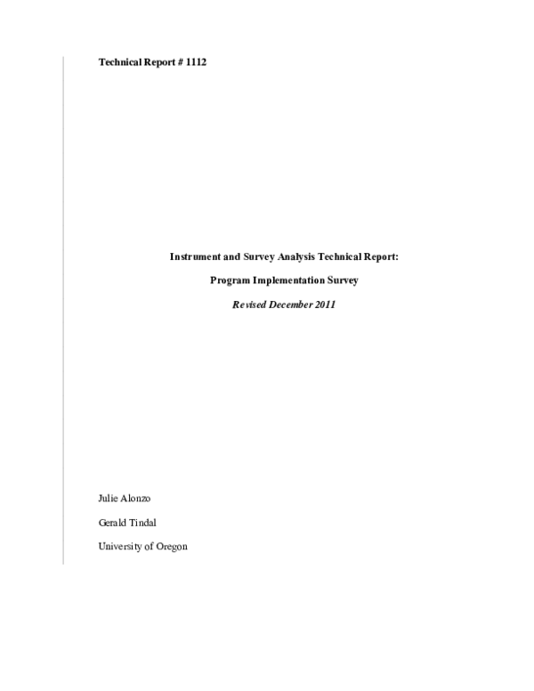 (PDF) Instrument and Survey Analysis Technical Report: Program ...
