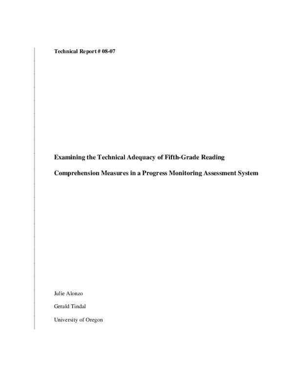 (PDF) Examining the Technical Adequacy of Fifth-Grade Reading ...