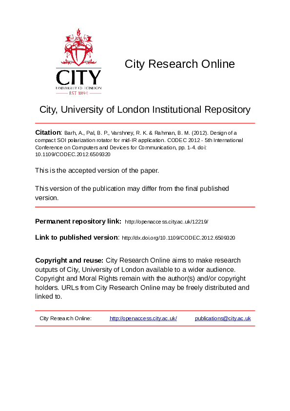 (PDF) Design of a compact SOI polarization rotator for mid-IR application