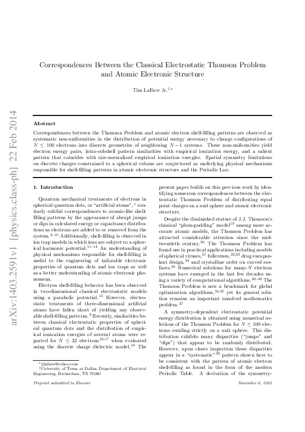 (PDF) Correspondences between the classical electrostatic Thomson ...