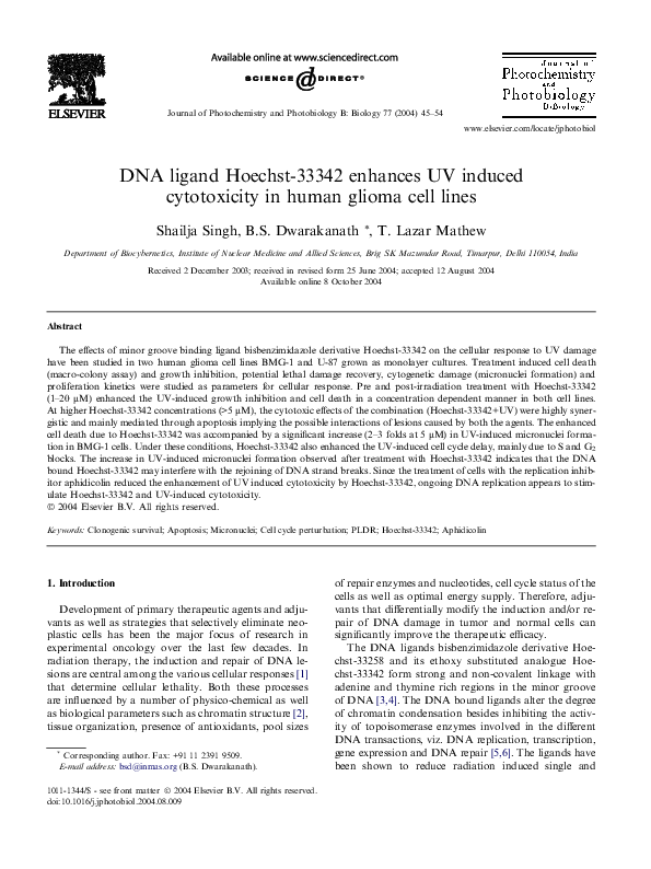 (PDF) DNA ligand Hoechst-33342 enhances UV induced cytotoxicity in ...