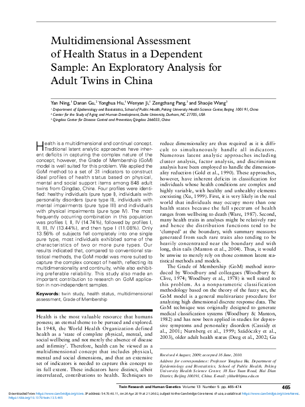 (PDF) Multidimensional Assessment of Health Status in a Dependent ...