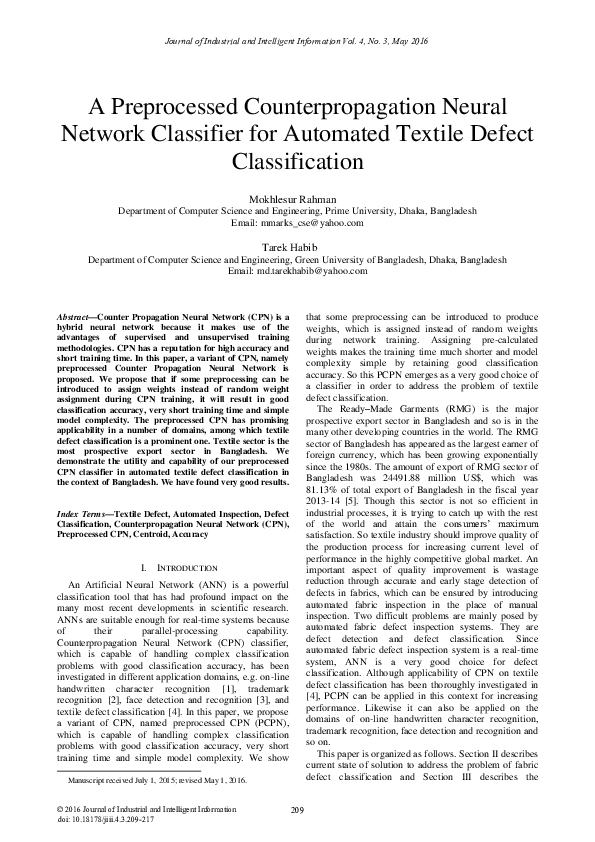 Pdf A Preprocessed Counterpropagation Neural Network Classifier For
