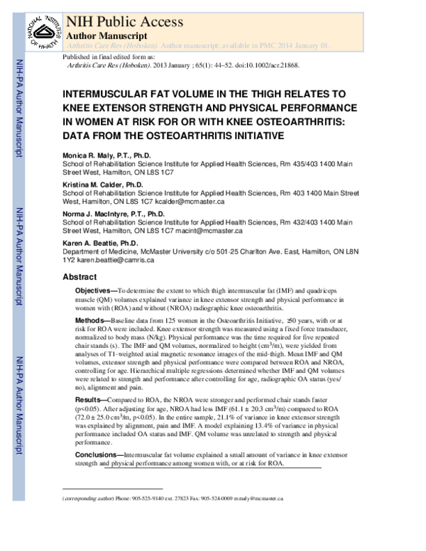 (PDF) Relationship of intermuscular fat volume in the thigh with knee ...