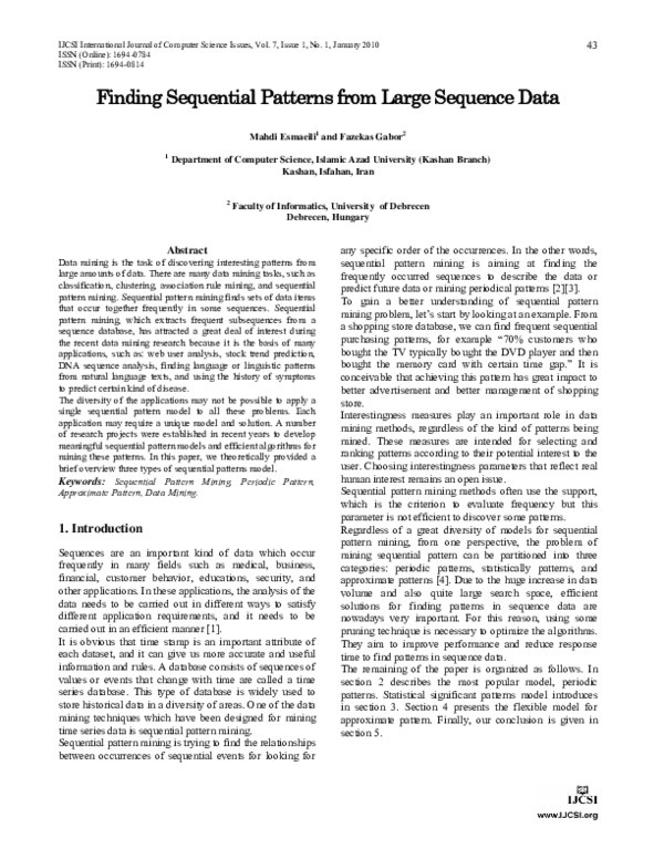 Pdf Finding Sequential Patterns From Large Sequence Data