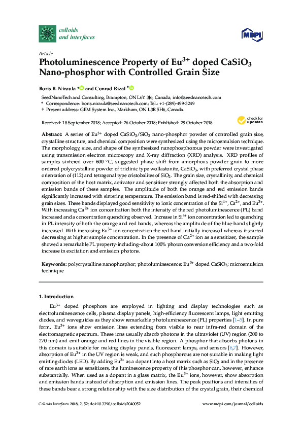 (PDF) Photoluminescence Property of Eu3+ doped CaSiO3 Nano-phosphor ...