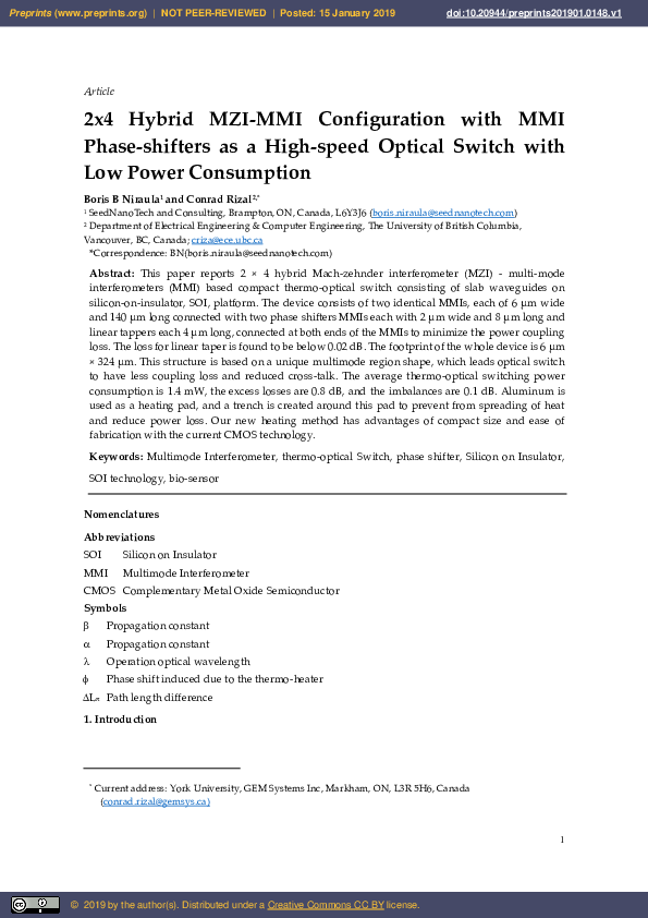 (PDF) 2x4 Hybrid MZI-MMI Configuration with MMI Phase-shifters as a ...