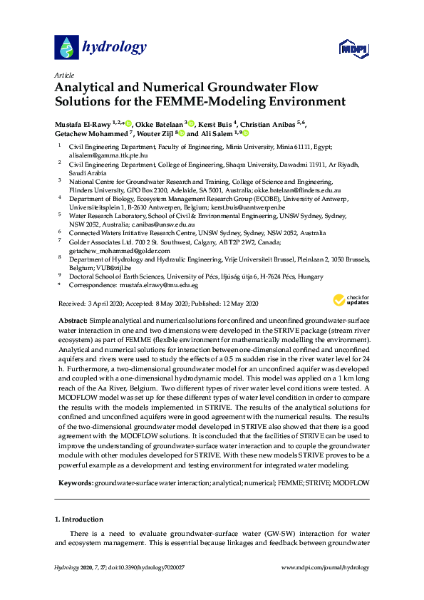 (PDF) Analytical and Numerical Groundwater Flow Solutions for the FEMME ...
