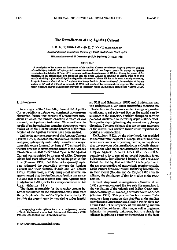 (PDF) The Retroflection of the Agulhas Current