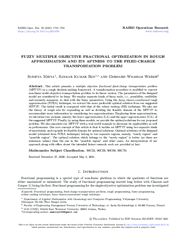 Pdf Fuzzy Multiple Objective Fractional Optimization In Rough