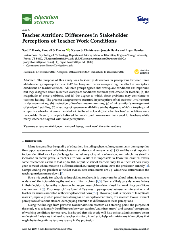(PDF) Teacher Attrition: Differences in Stakeholder Perceptions of Teacher Work Conditions