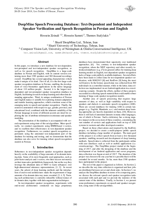 (PDF) DeepMine Speech Processing Database: Text-Dependent and Independent Speaker Verification ...