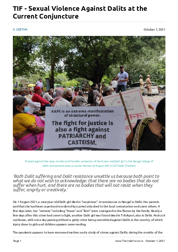 (PDF) TIF -Sexual Violence Against Dalits at the Current Conjuncture ...