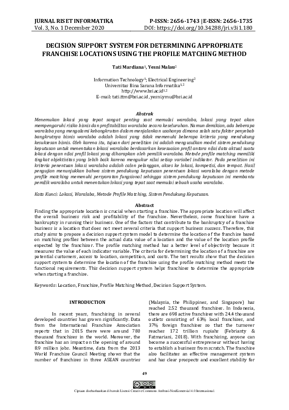 (PDF) Decision Support System for Determining Appropriate Franchise Locations Using the Profile ...