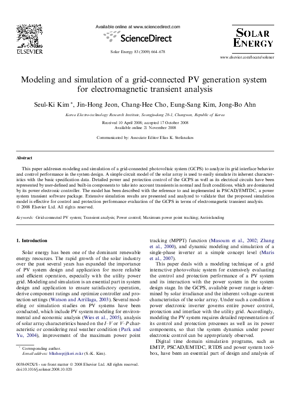 Pdf Modeling And Simulation Of A Grid Connected Pv Generation System