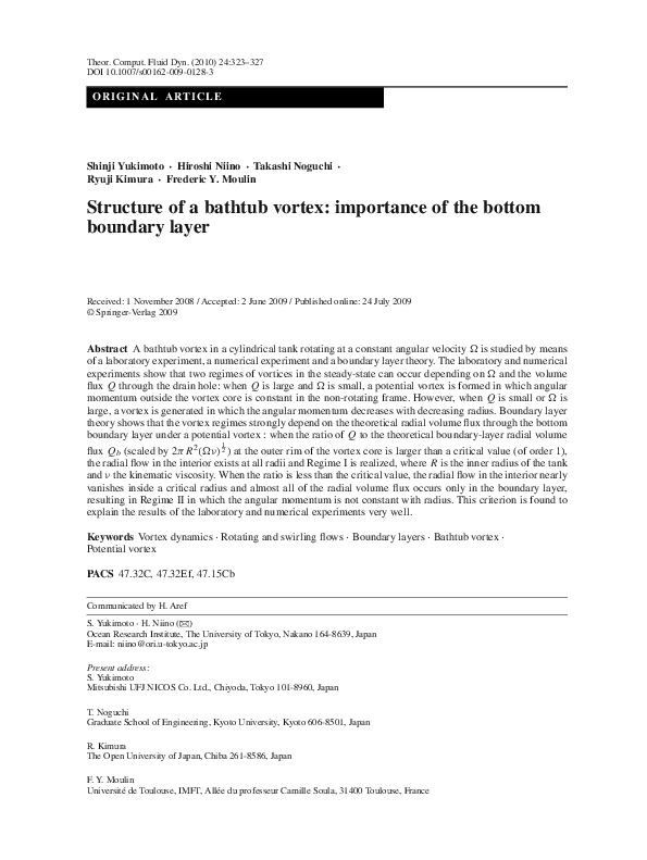 (PDF) Structure of a bathtub vortex: importance of the bottom boundary ...