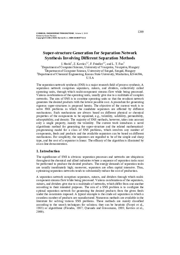 (PDF) Super-structure generation for separation network synthesis ...