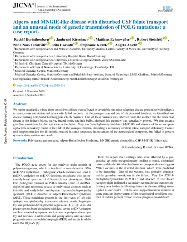 (PDF) Alpers- and MNGIE-like disease with disturbed CSF folate ...