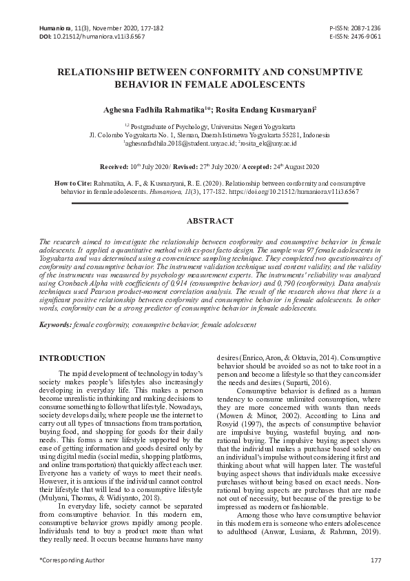 (PDF) Relationship between Conformity and Consumptive Behavior in ...