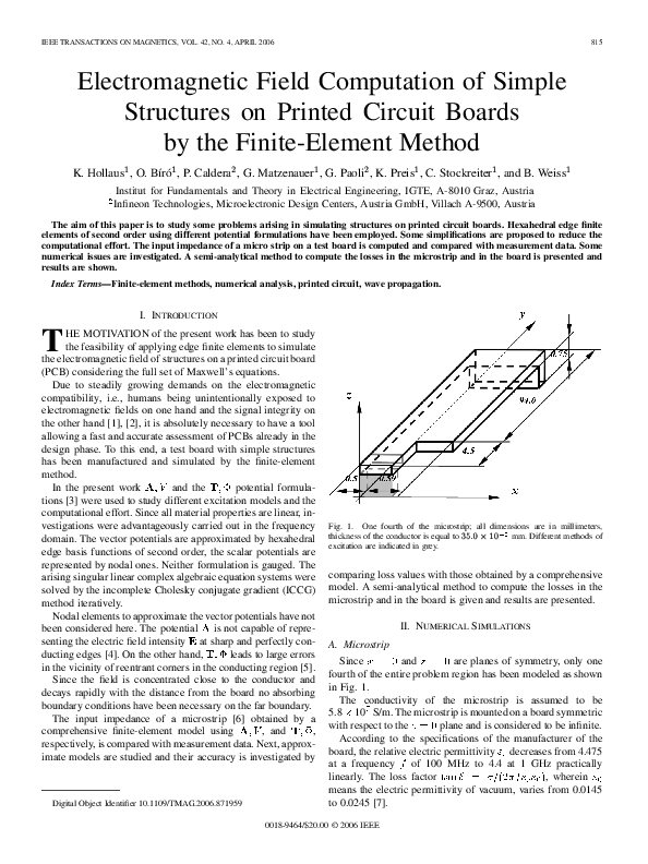 Pdf Electromagnetic Field Computation Of Simple Structures On Printed