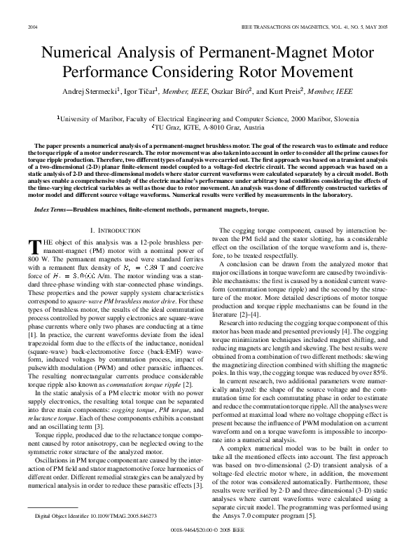 (PDF) Numerical analysis of permanent-magnet motor performance ...