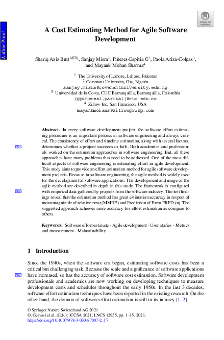 (PDF) A Cost Estimating Method for Agile Software Development