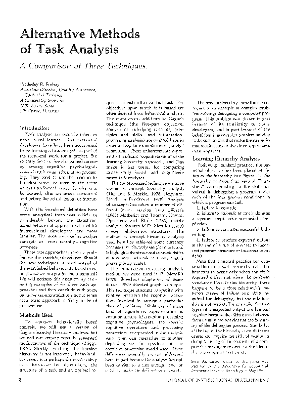 (PDF) Alternative methods of task analysis