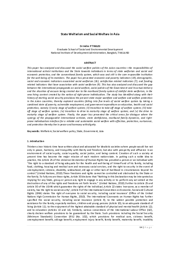 (PDF) State welfarism and social welfare in Asia