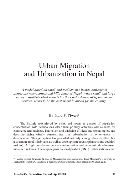 (PDF) Urban migration and urbanization in Nepal