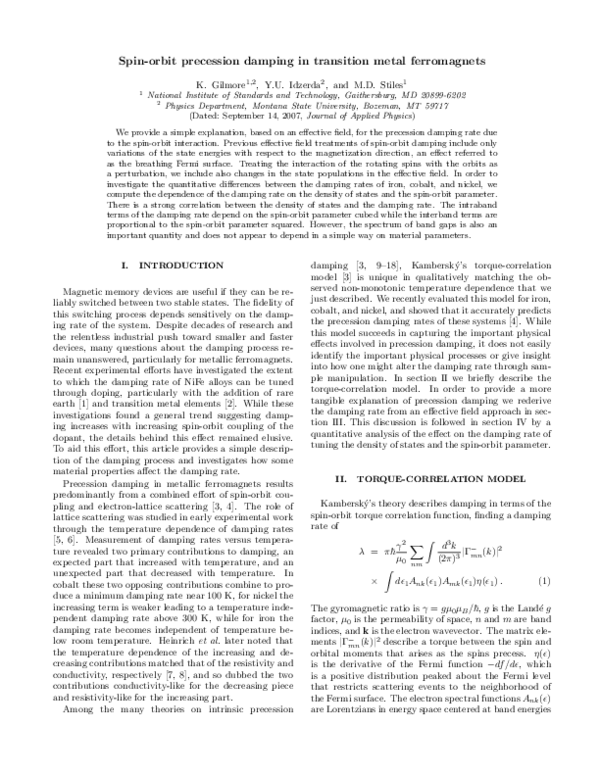 (PDF) Spin-orbit precession damping in transition metal ferromagnets ...