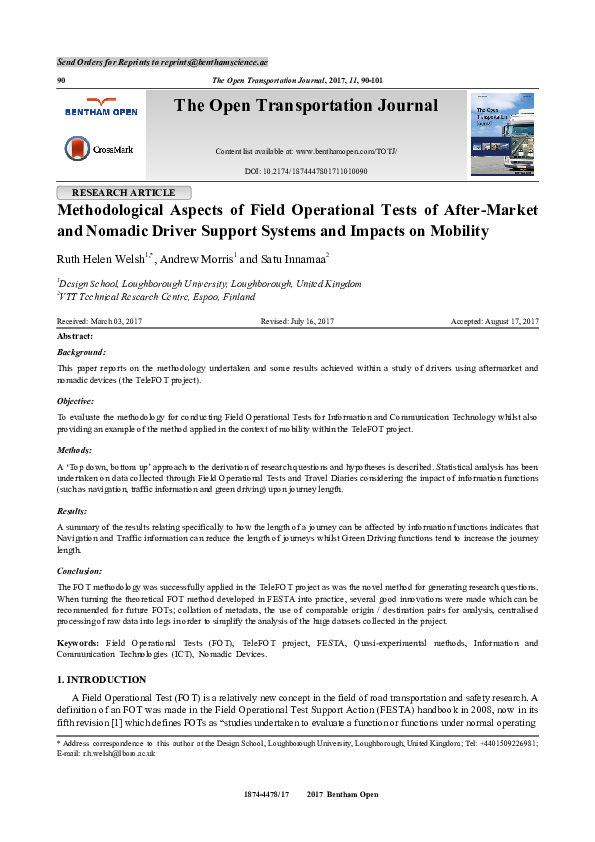 (PDF) Methodological Aspects of Field Operational Tests of After-Market ...