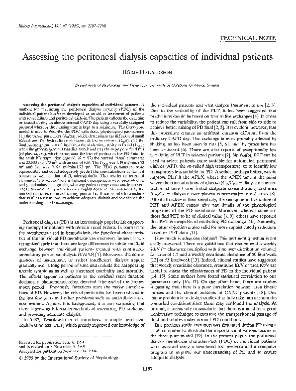 (PDF) Assessing the peritoneal dialysis capacities of individual patients
