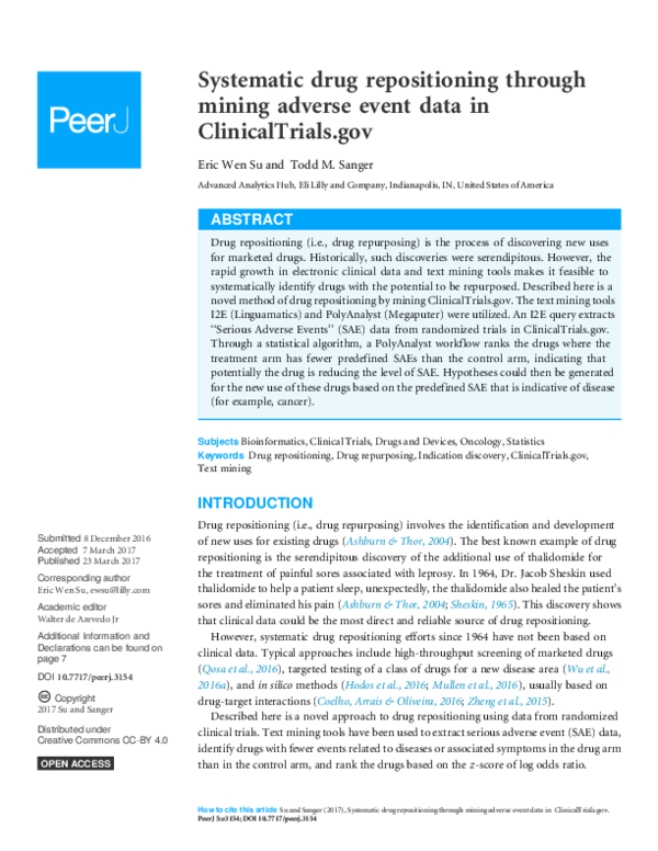 (PDF) Systematic drug repositioning through mining adverse event data ...