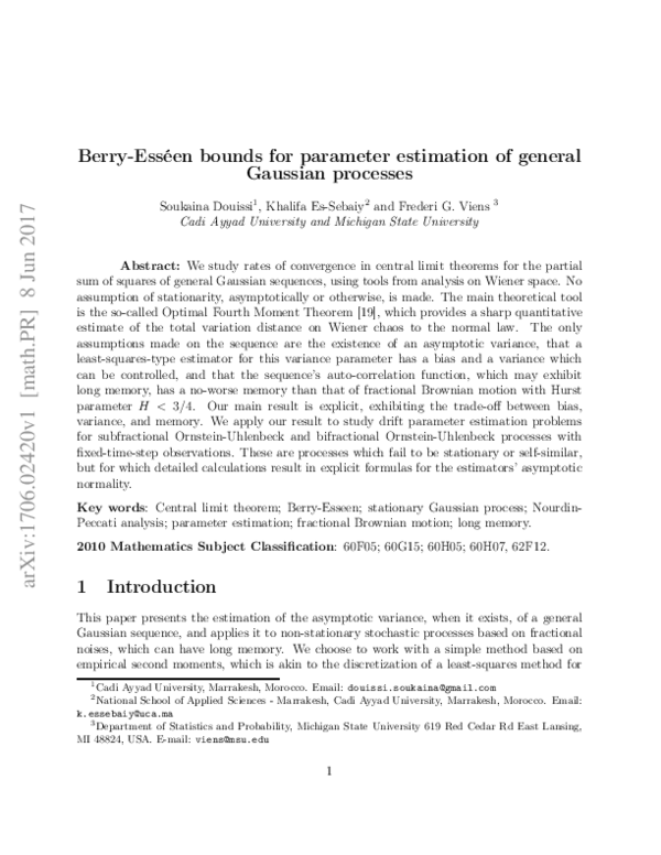 (PDF) Berry-Esséen bounds for parameter estimation of general Gaussian processes